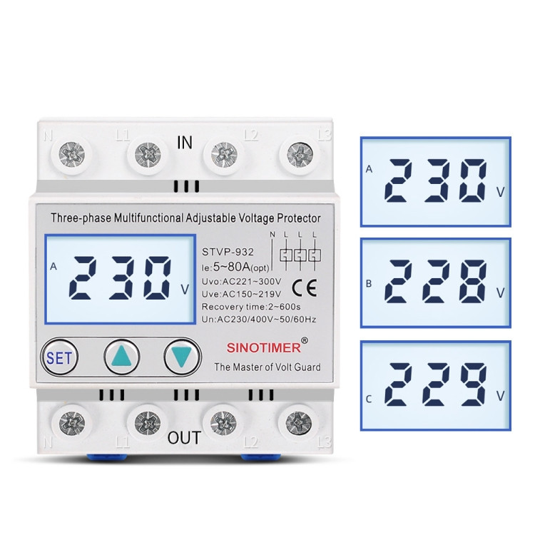 SINOTIMER STVP-932 63A 3 phases 380 V LCD protecteur de surtension ...