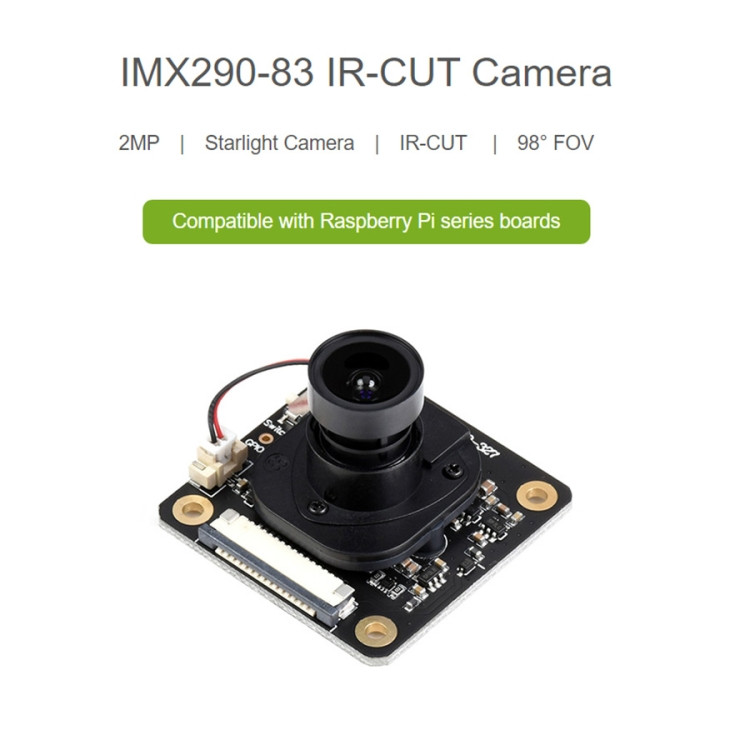 Module de caméra IR-CUT Waveshare IMX290-83, capteur de caméra Starlight, mise au point fixe, 2MP