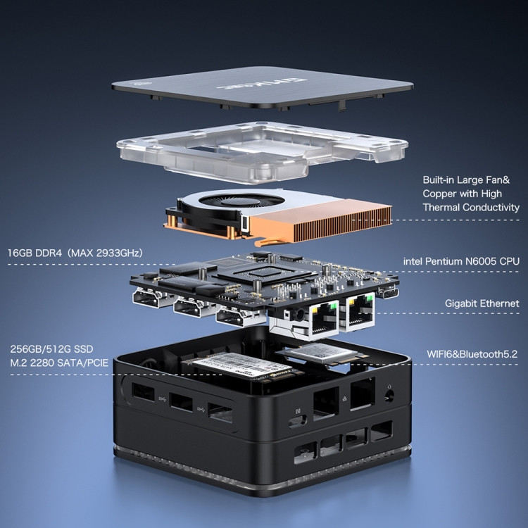 Mini PC GMK KB7 Windows 11 Pro, 16 Go + 512 Go, Intel Pentium Silver N6005 Quad Core, prise en ...
