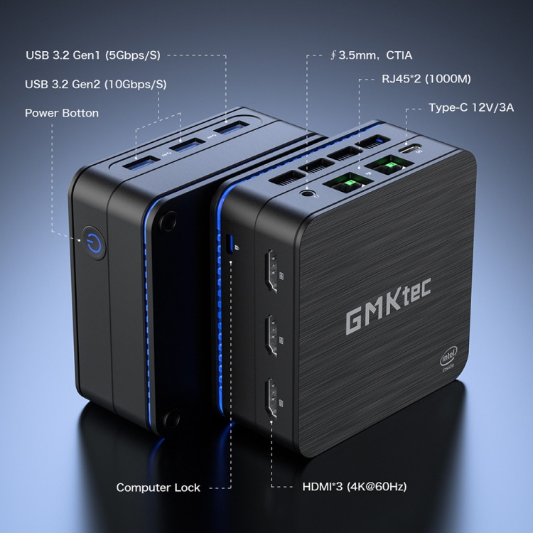 Mini PC GMK KB7 Windows 11 Pro, 16 Go + 512 Go, Intel Pentium Silver N6005 Quad Core, prise en ...