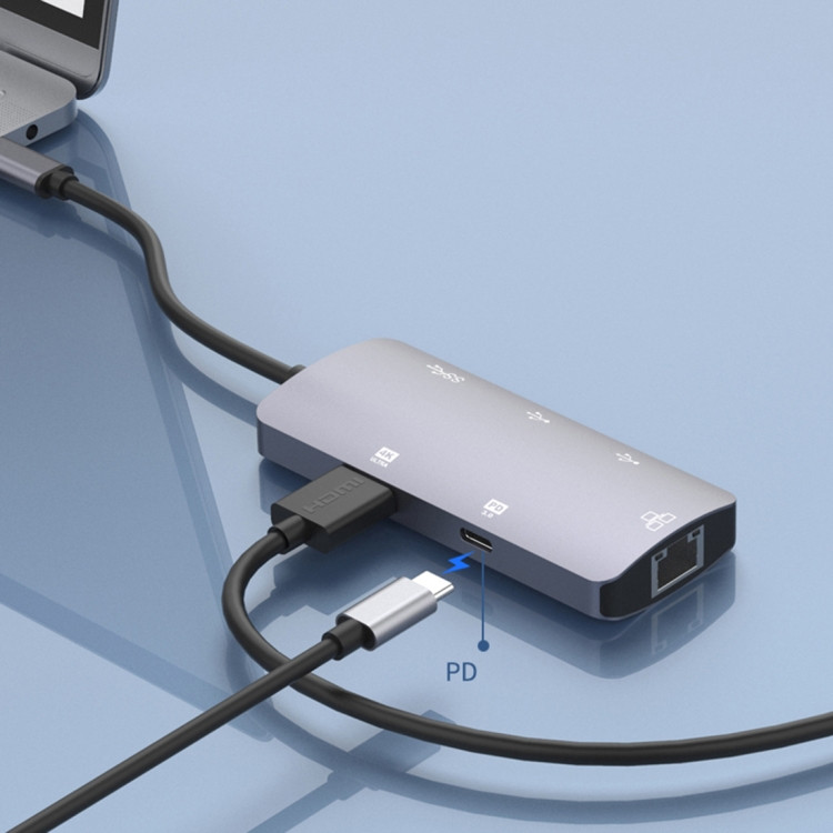 Onten OTN-UC910 Station d'accueil HUB multifonction portable USB-C / Type-C (Gris)