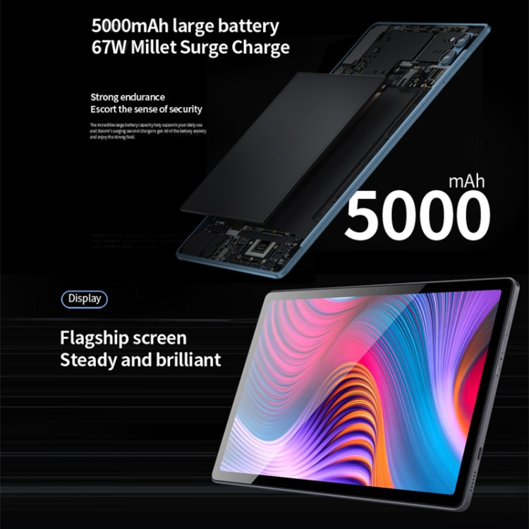 Tablette PC BDF P60 4G LTE 10,1 pouces, 8 Go + 256 Go, Android 12 MTK6762 Octa Core, prise en ...