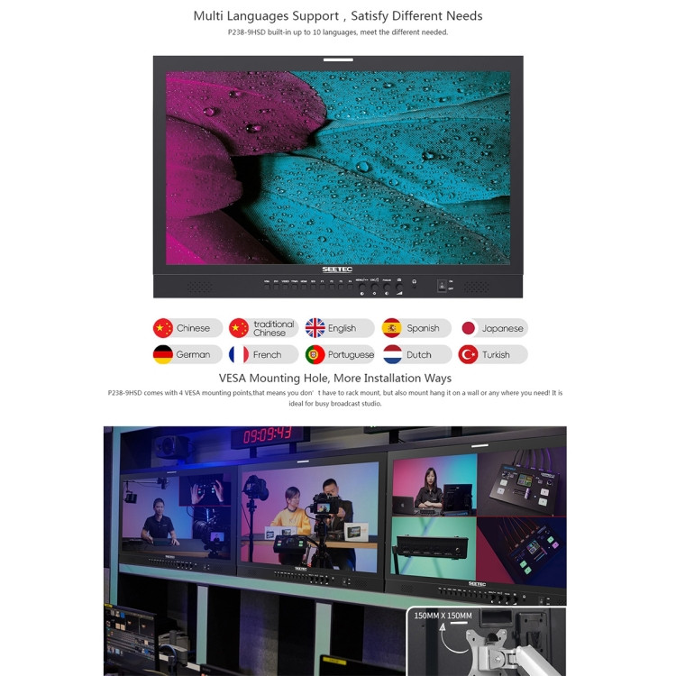 SEETEC P238-9HSD 23,8 pouces 1920x1080 IPS Full HD 3G-SDI 4K HDMI Pro moniteur LCD de diffusion ...