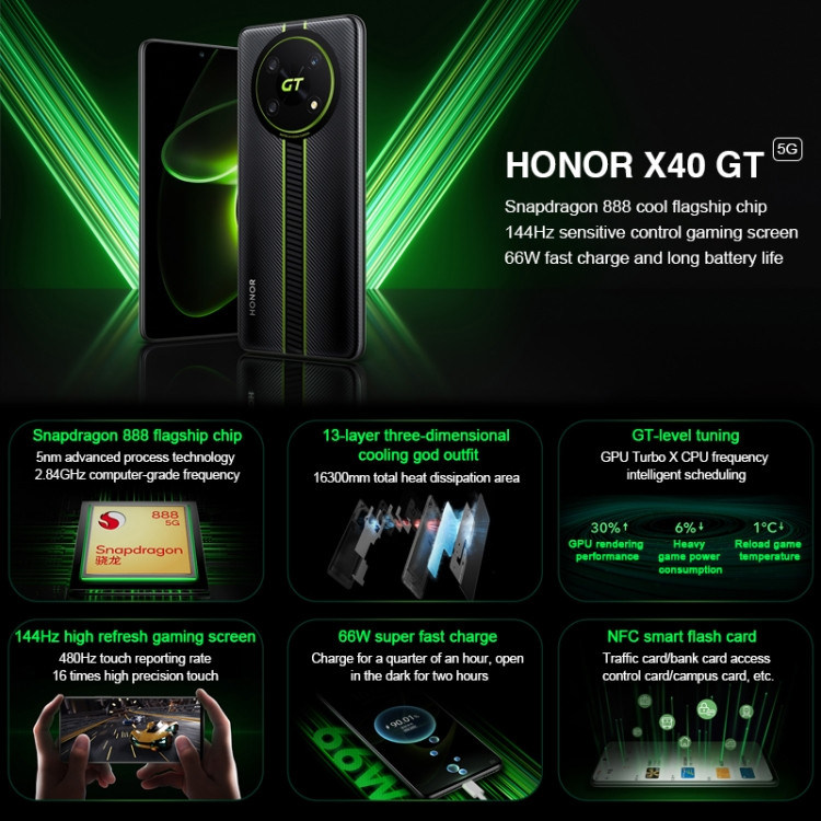 Honor X40 GT 5G ADT-AN00, caméras 50MP, 12 Go + 256 Go, version chinoise, Caméras triple arrière ...