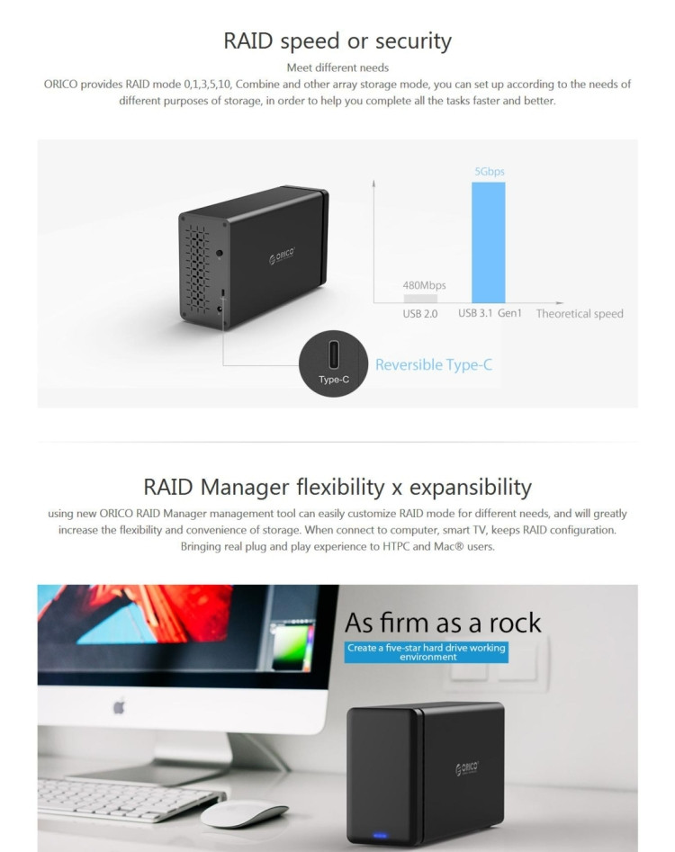 ORICO NS200-C3 2 baies USB-C / Type-C 3.1 à SATA Boîtier de disque dur ...