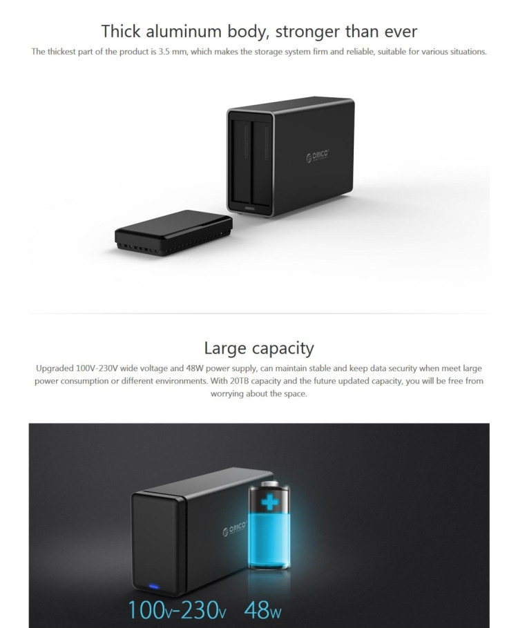 ORICO NS200-C3 2 baies USB-C / Type-C 3.1 à SATA Boîtier de disque dur ...